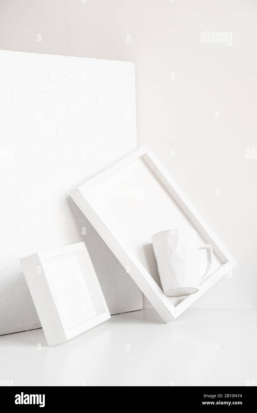 Abstract collection of different white objects, modern minimal decor ...