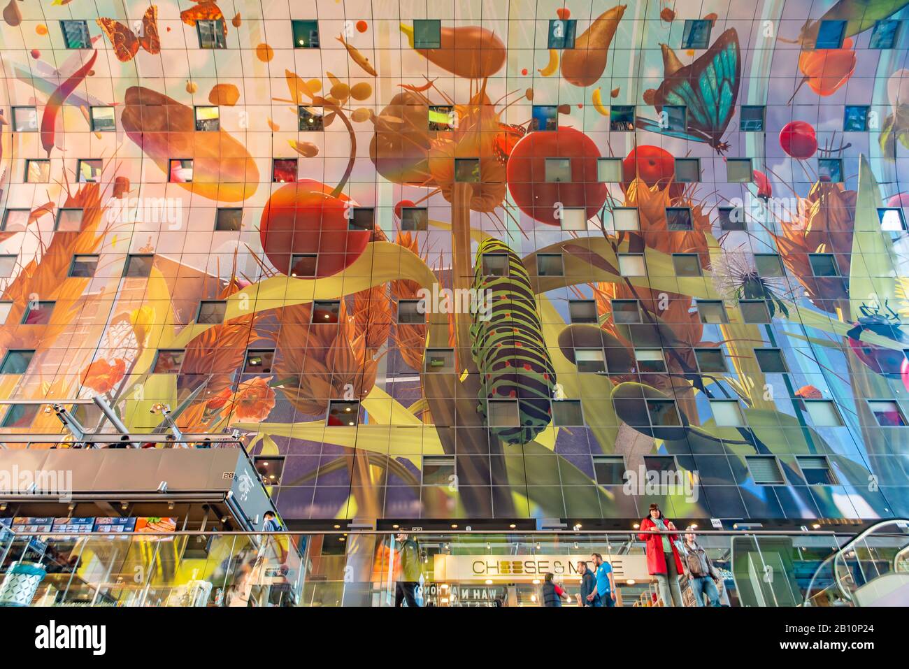 The colorful painting on the wall of Market Hall in Rotterdam ...