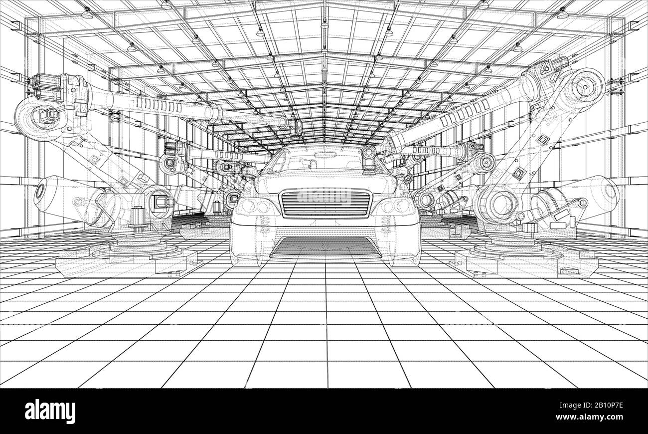 Assembly of motor vehicle. Robotic equipment makes Assembly of car ...