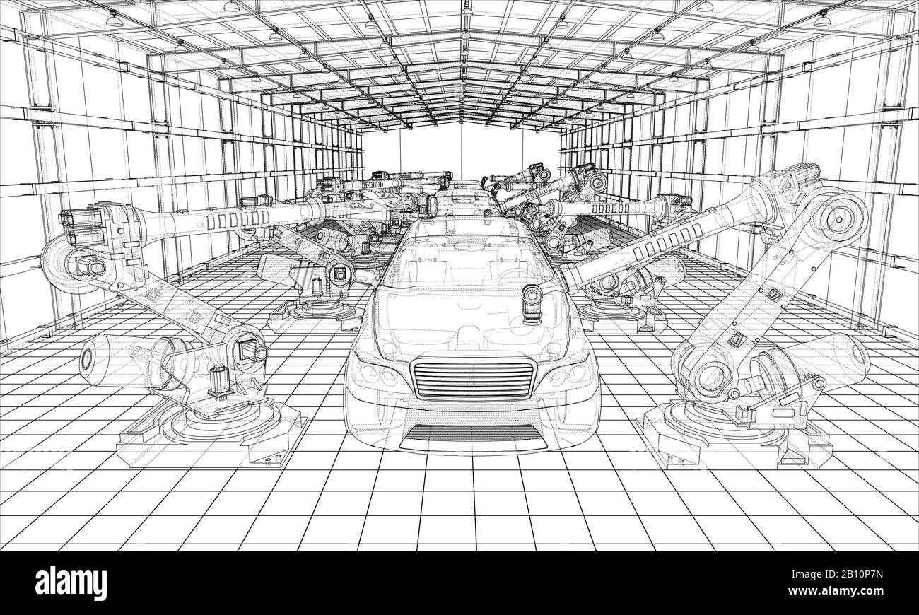 Assembly of motor vehicle. Robotic equipment makes Assembly of car ...