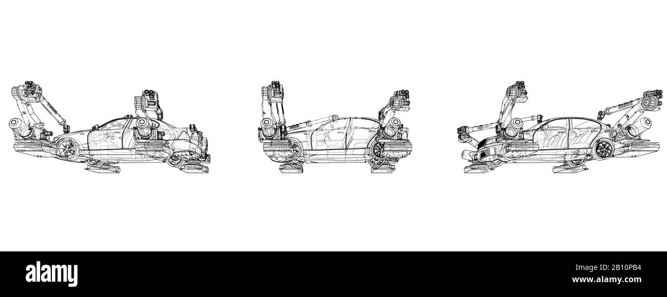 Assembly of motor vehicle. Robotic equipment makes Assembly of car ...