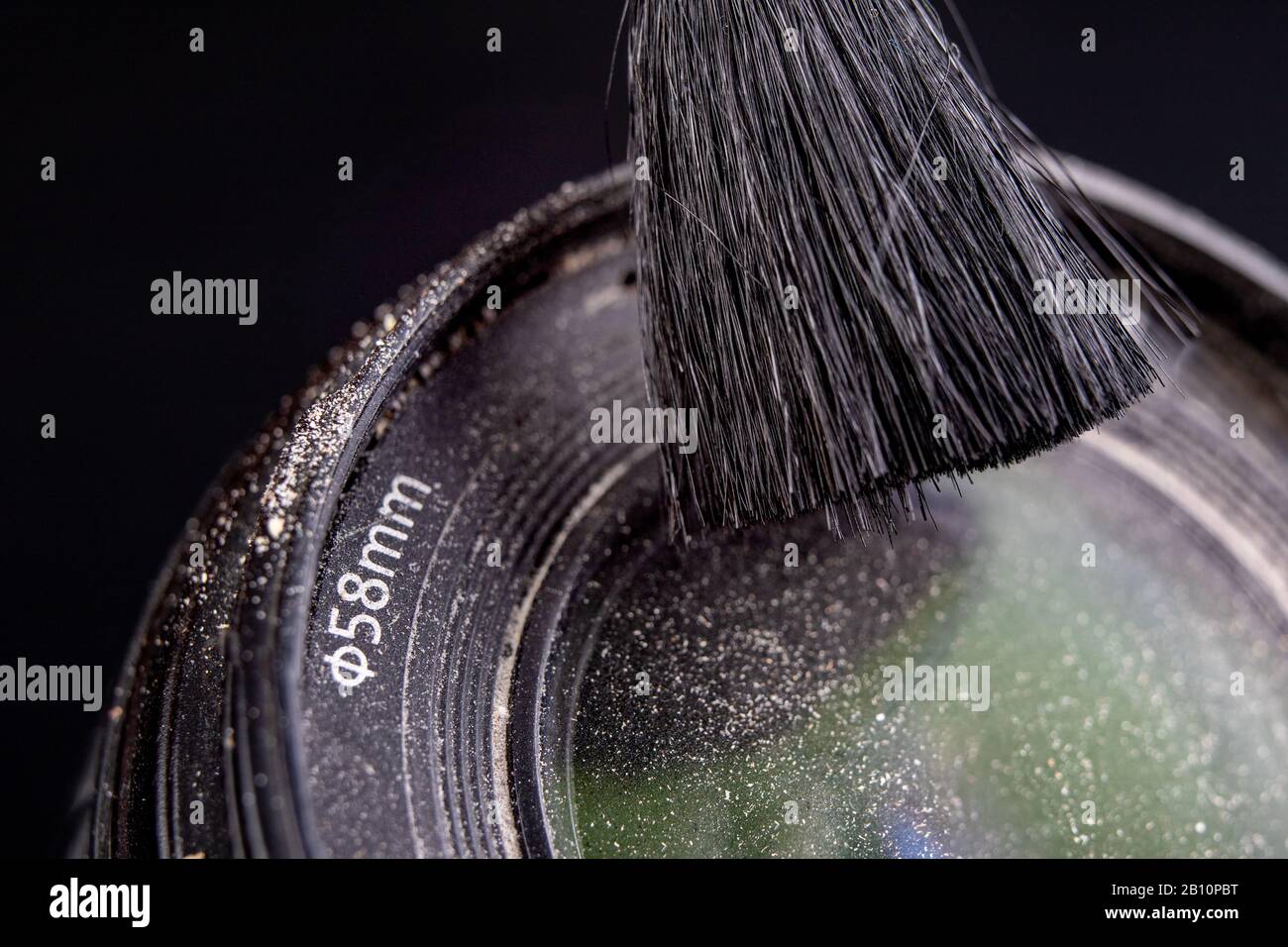 Very dirty lens of the photographic lens. Dust and dirt on the lens for ...