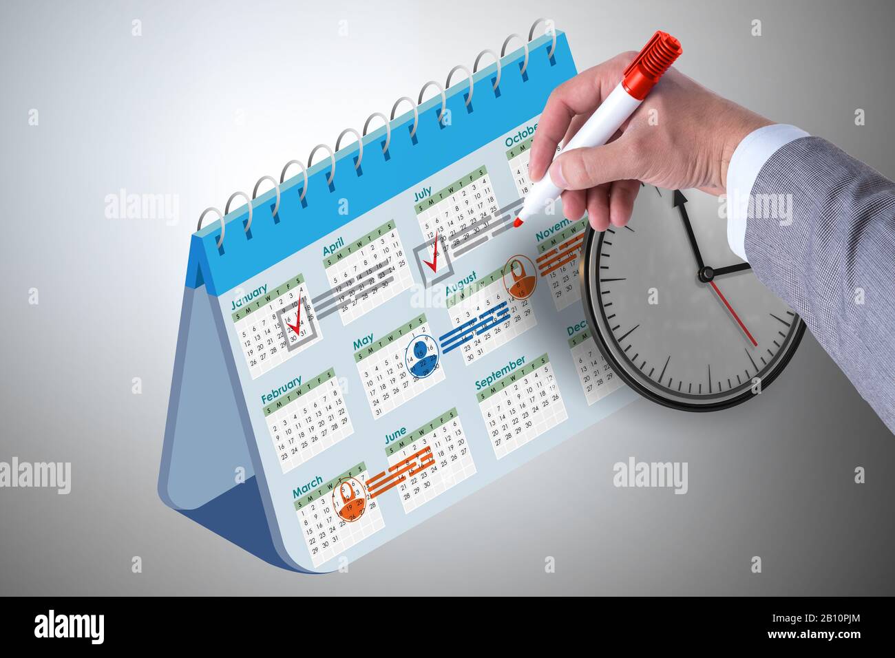 The business calendar concept with businessman Stock Photo - Alamy