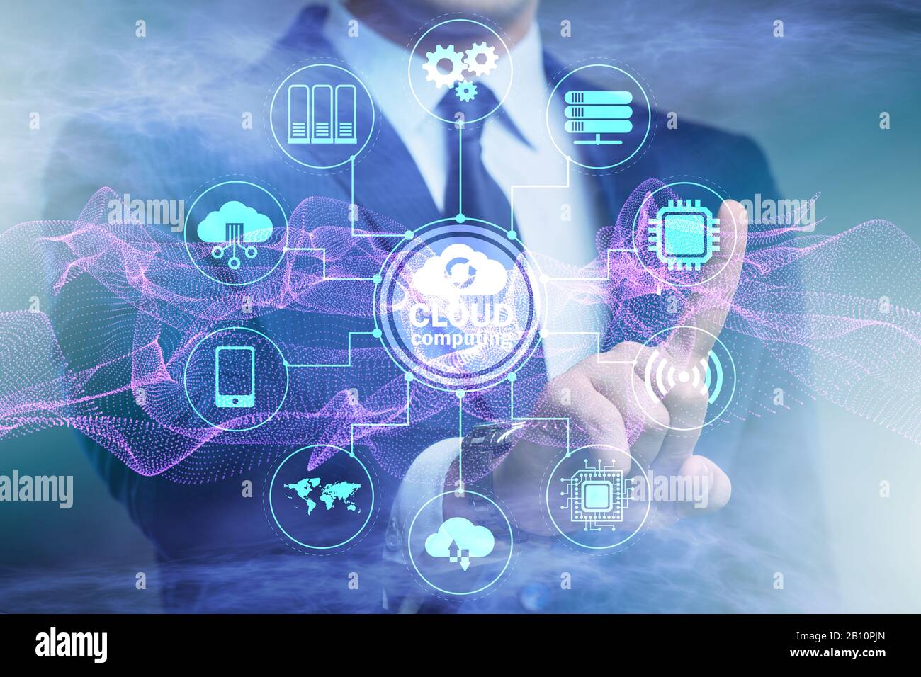 The cloud computing concept with woman pressing buttons Stock Photo - Alamy