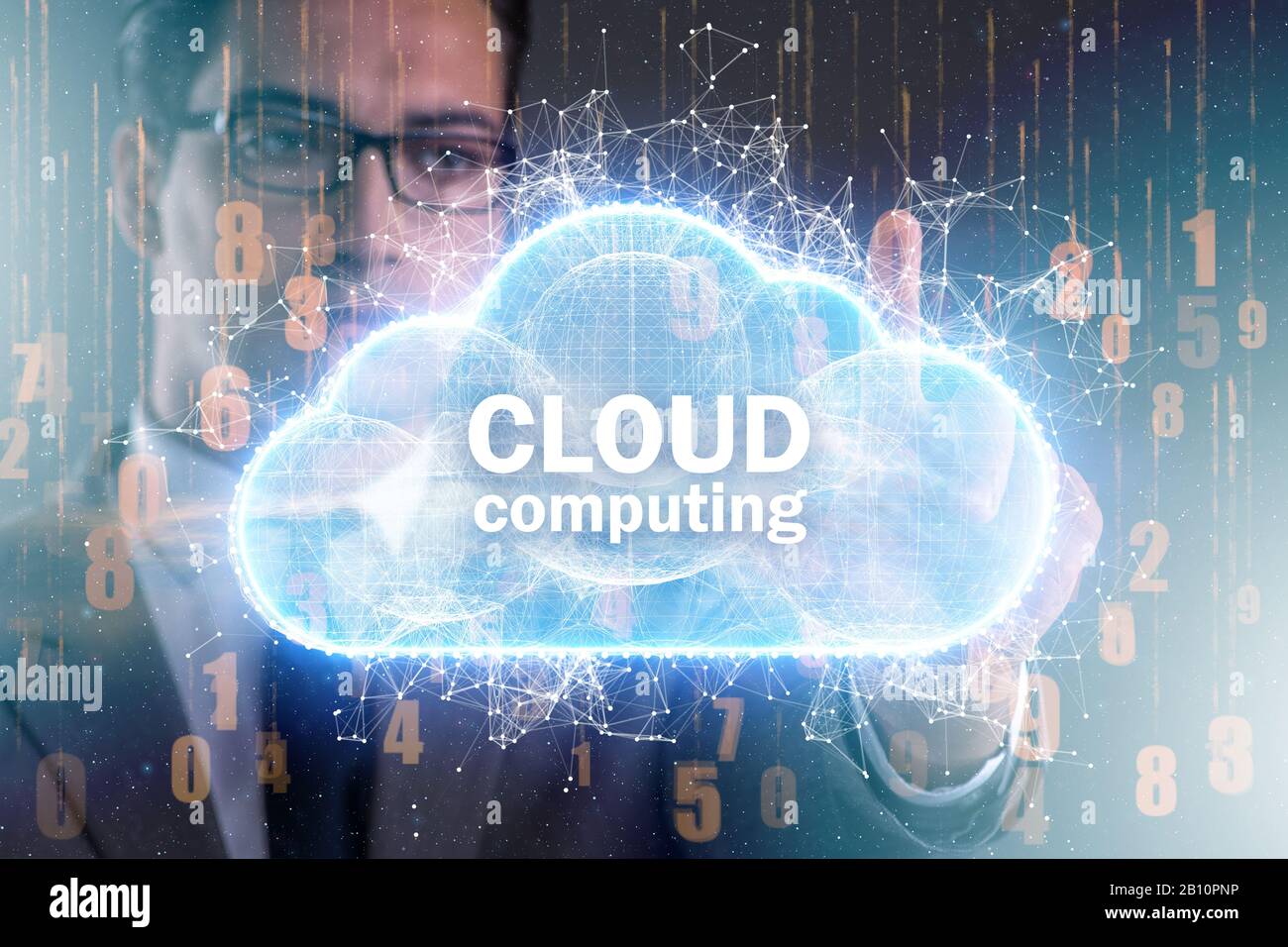 The cloud computing concept with woman pressing buttons Stock Photo - Alamy