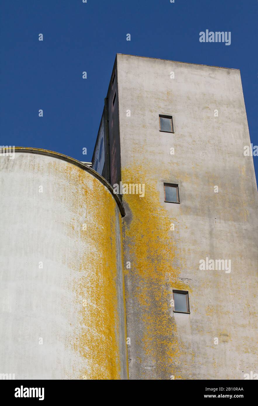 Concrete Tower Attached To A Concrete Silo Against A Blue Sky. Taken at ...