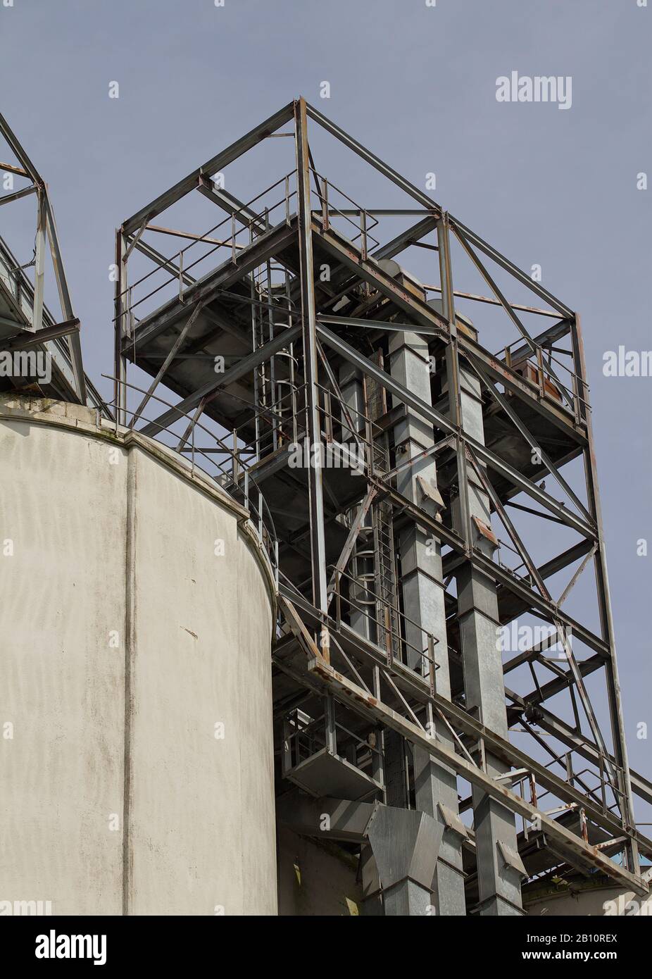Metal Tower Attached To The Side Of A Concrete Silo. Taken at ...