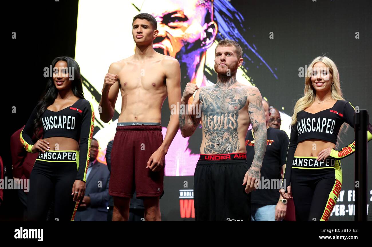 Daniel Lewis (right) and Sebastian Fundora during the weigh in at the ...