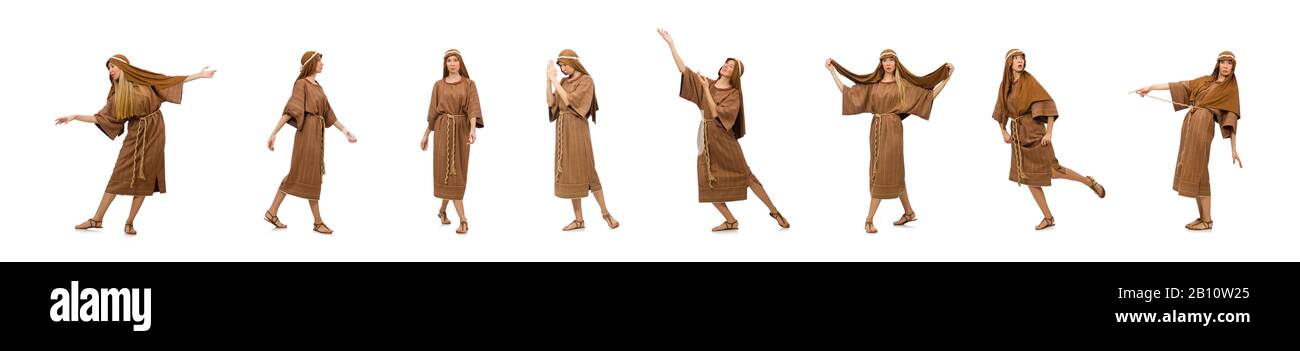 The woman wearing medieval arab clothing on white Stock Photo - Alamy