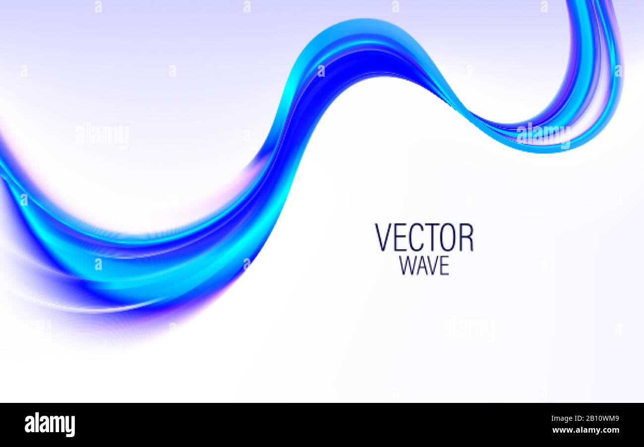 Abstract vector template background with blue curved wave. Wavy lines ...