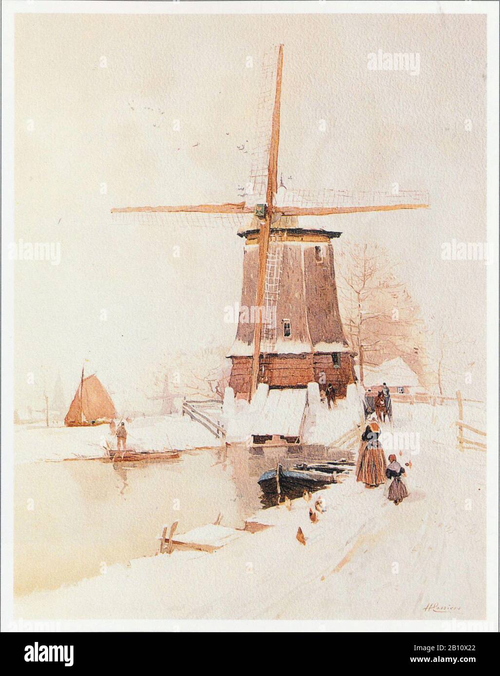 Volendam molen winter - Illustration by Henri Cassiers (1858 - 1944 ...