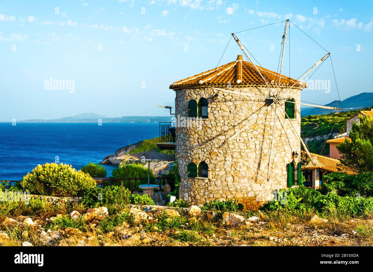 Lovely windmill on Zakynthos island Stock Photo - Alamy
