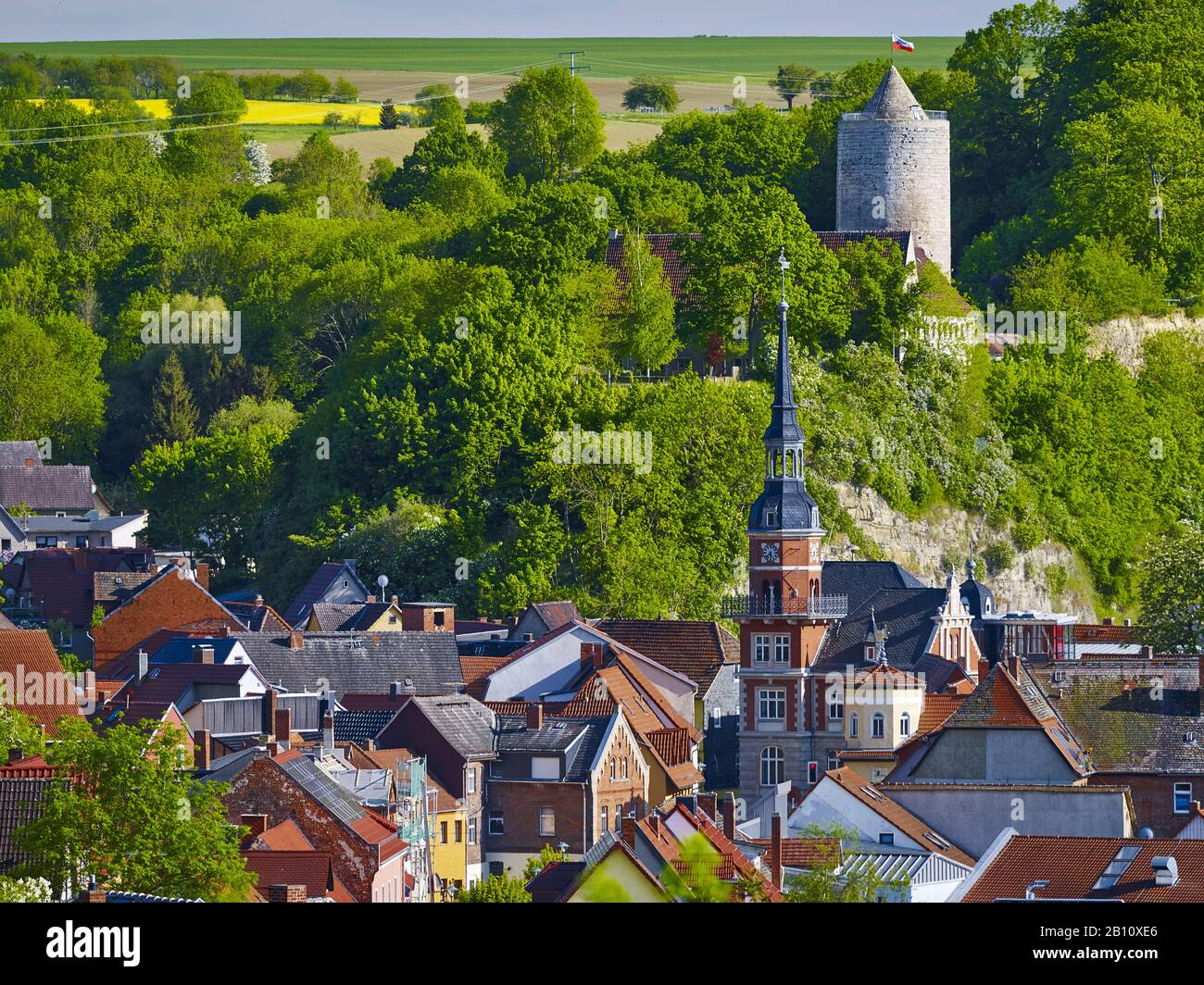 View over Camburg with town hall tower and castle, Thuringia, Germany ...