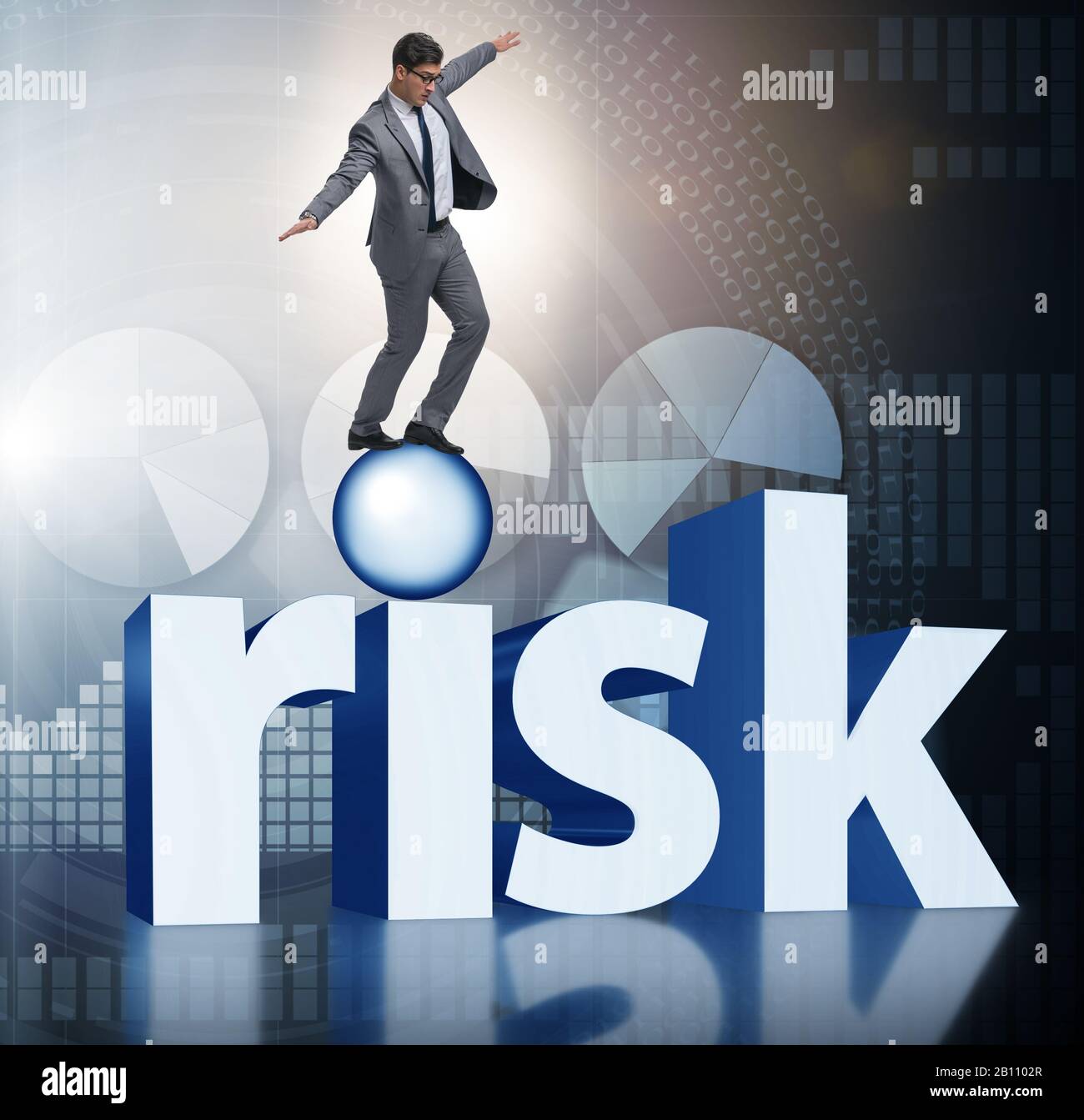 The young businessman in business risk and uncertainty concept Stock ...