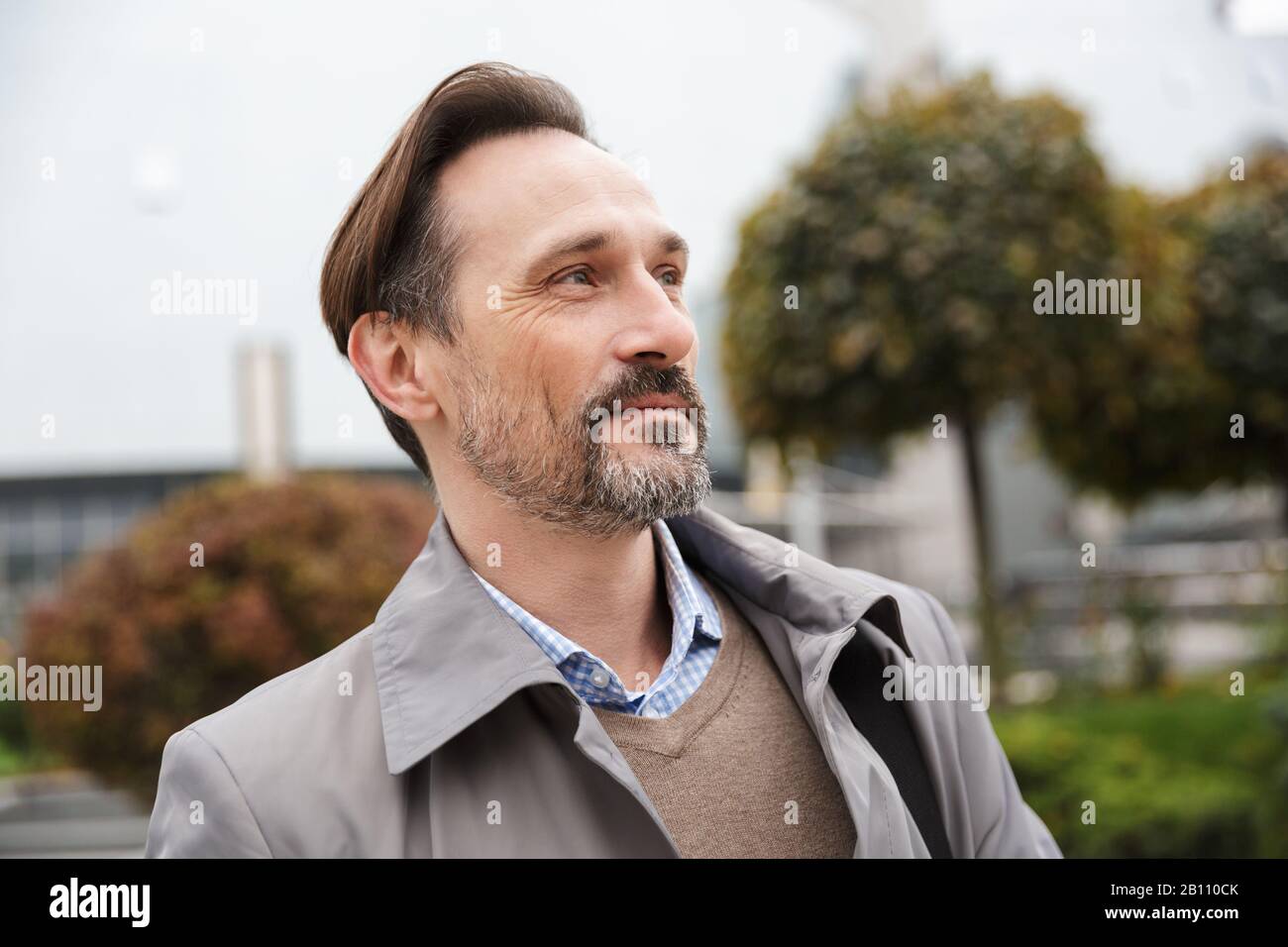 Image of handsome caucasian businessman in formal wear looking aside ...