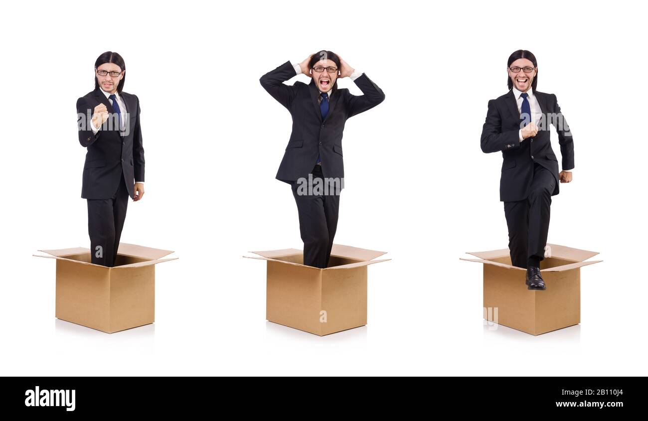 The man in thinking out of the box concept Stock Photo - Alamy