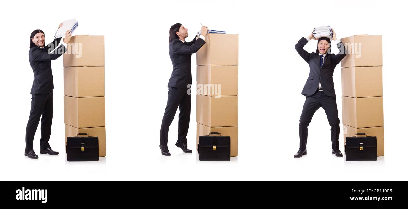 The man with boxes full of work Stock Photo - Alamy