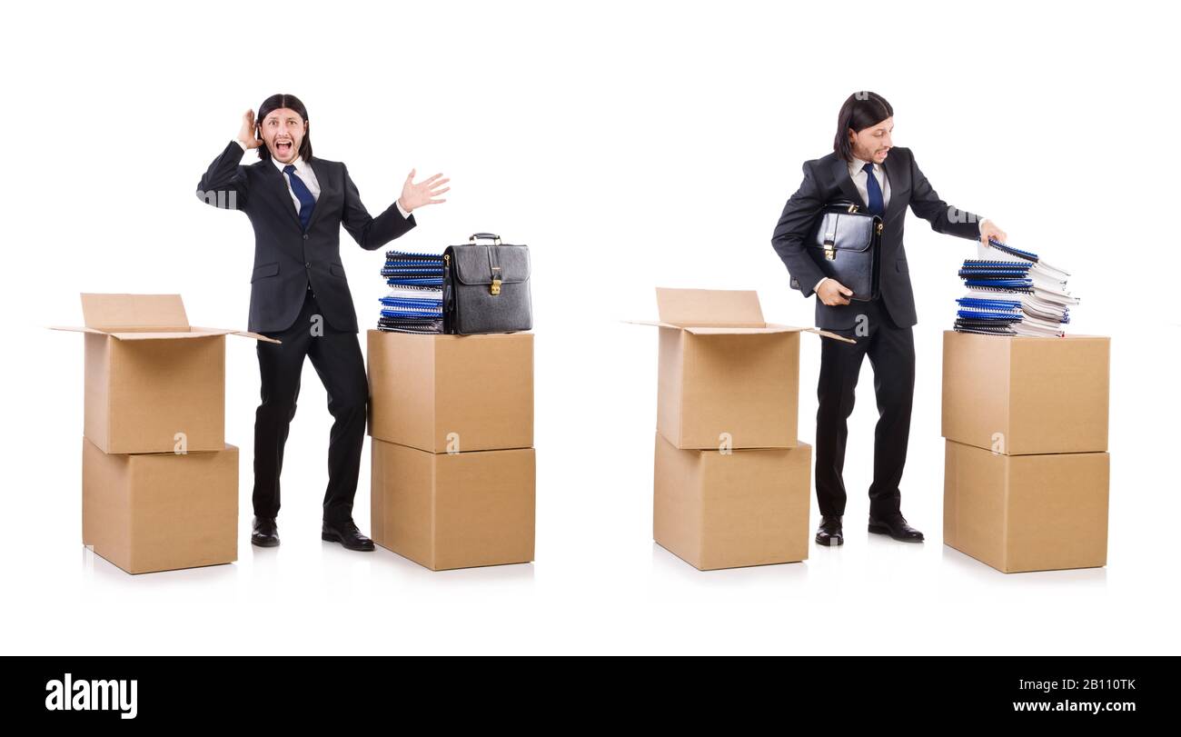 The man with boxes full of work Stock Photo - Alamy
