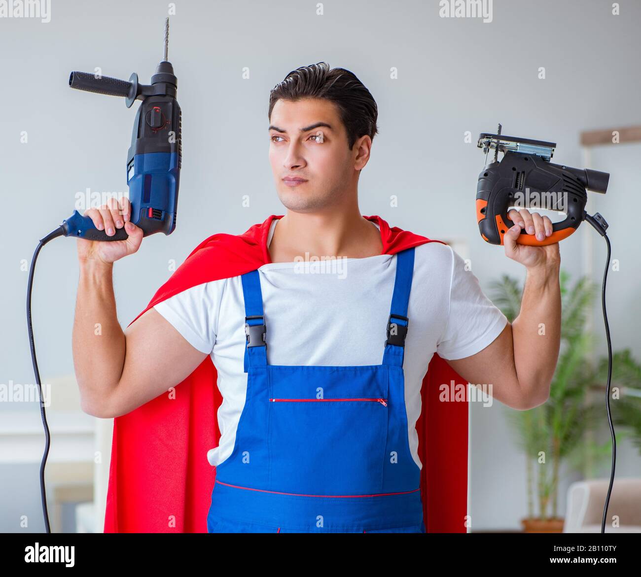 The super hero repairman working at home Stock Photo - Alamy