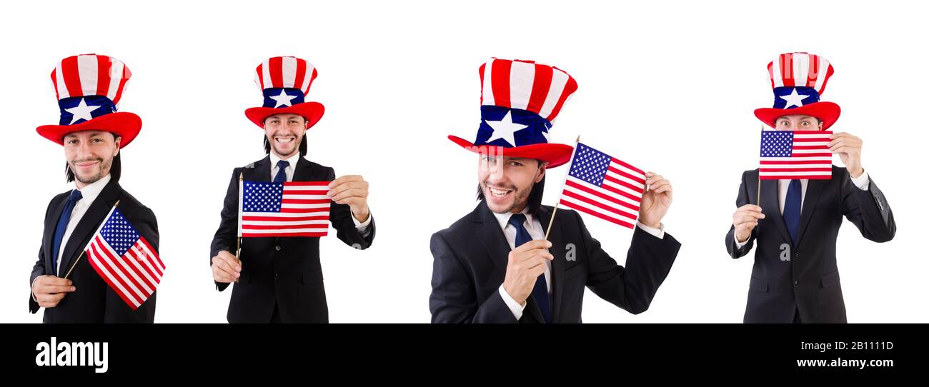The man with american flag isolated on white Stock Photo - Alamy