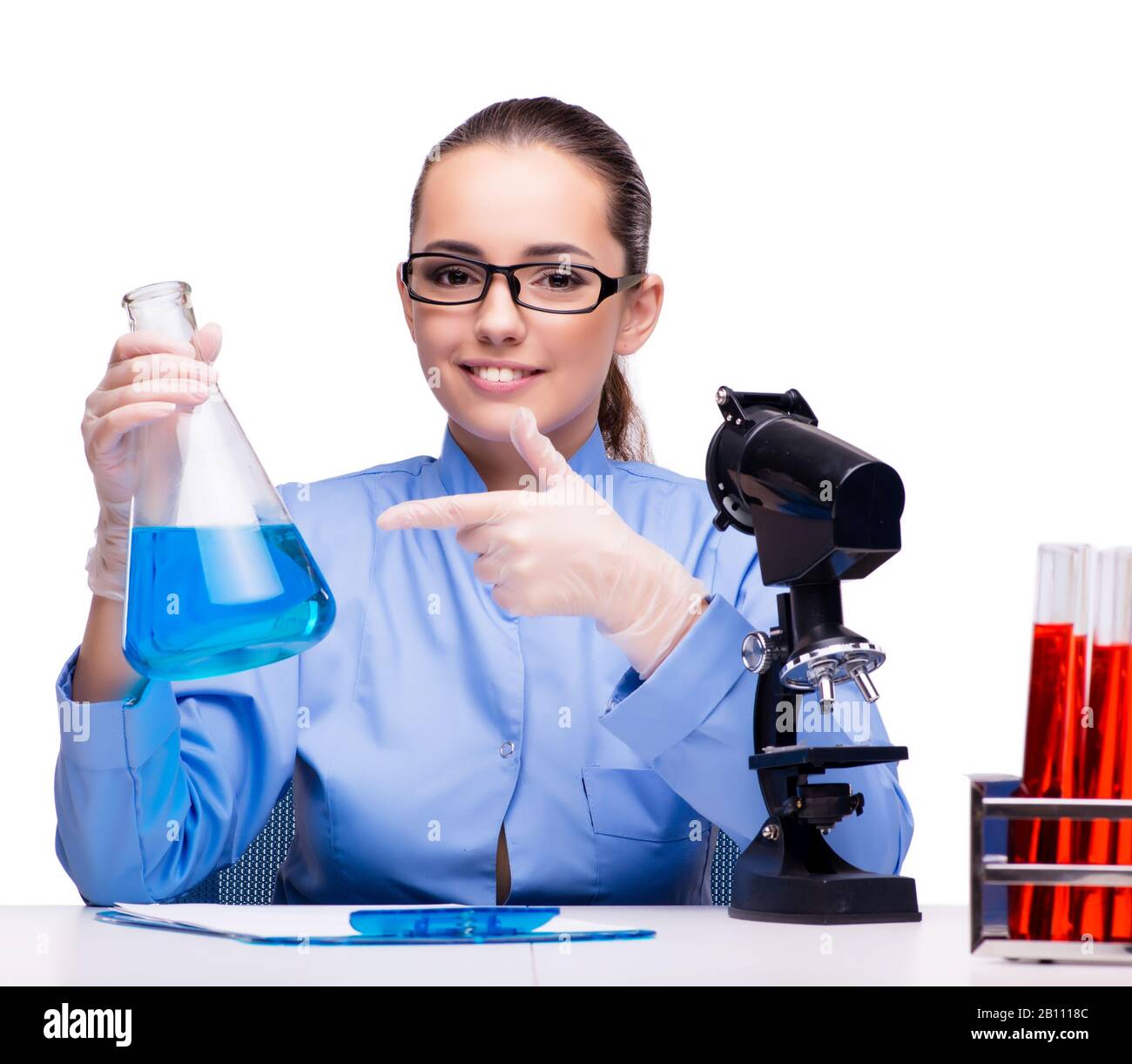 The lab chemist working with microscope and tubes Stock Photo - Alamy