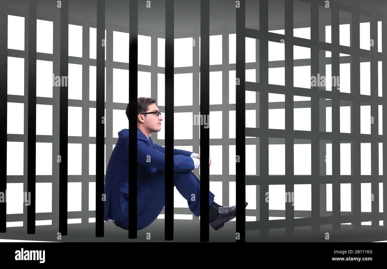 The businessman in the cage isolated on white Stock Photo - Alamy