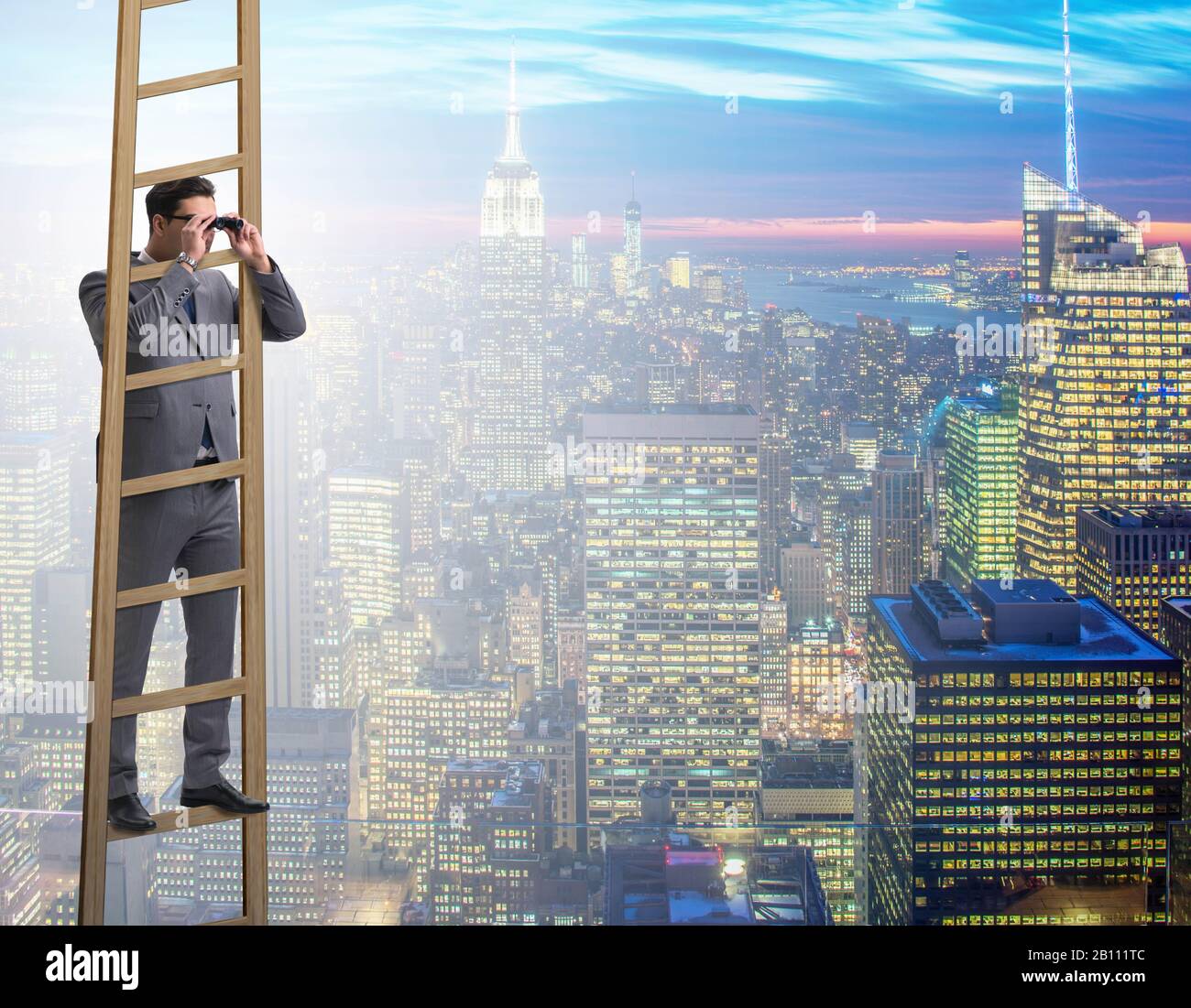 The businessman with binoculars looking into future Stock Photo - Alamy