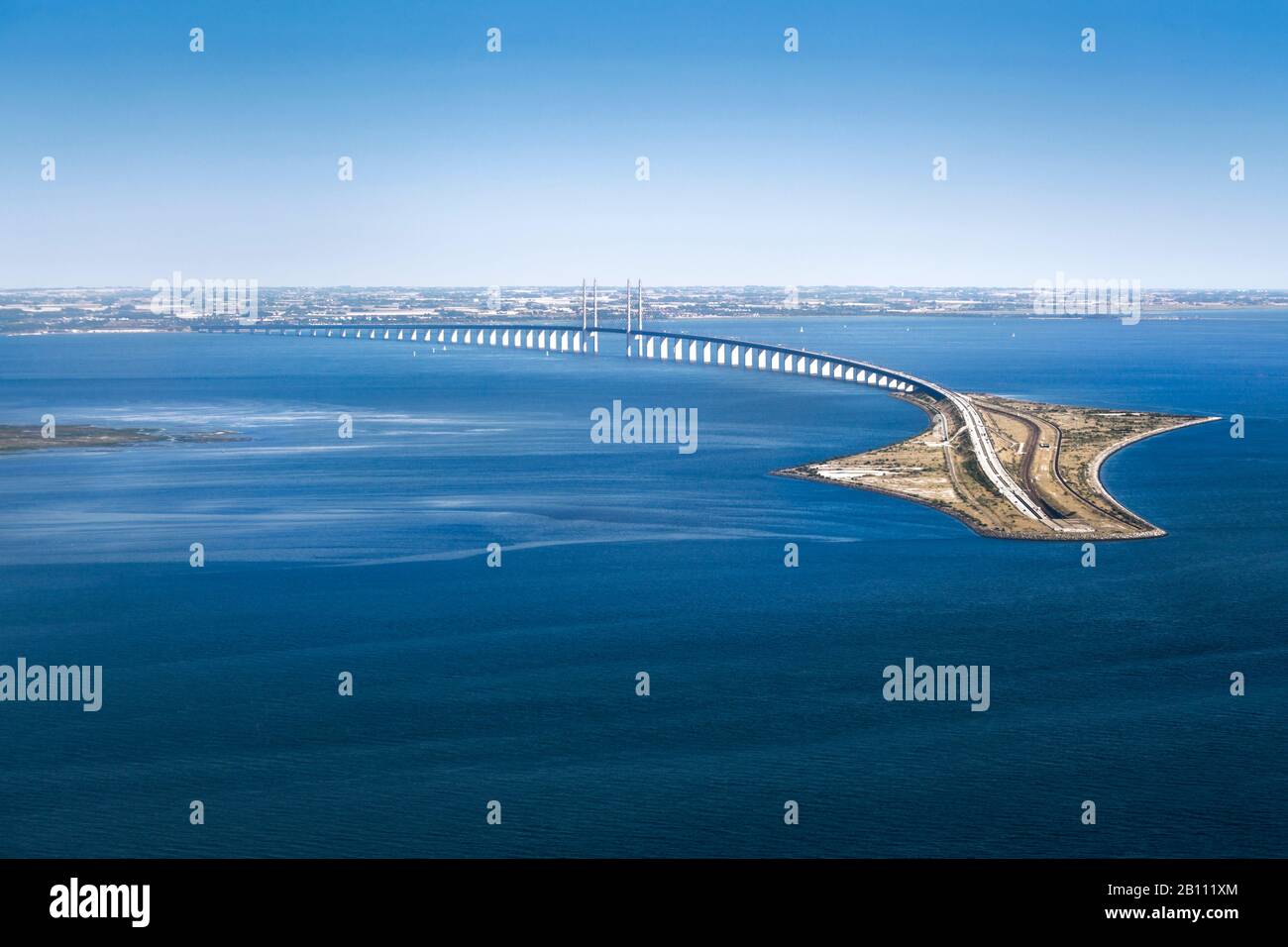 Aerial view of the oresund bridge with the drogden tunnel hi-res stock ...