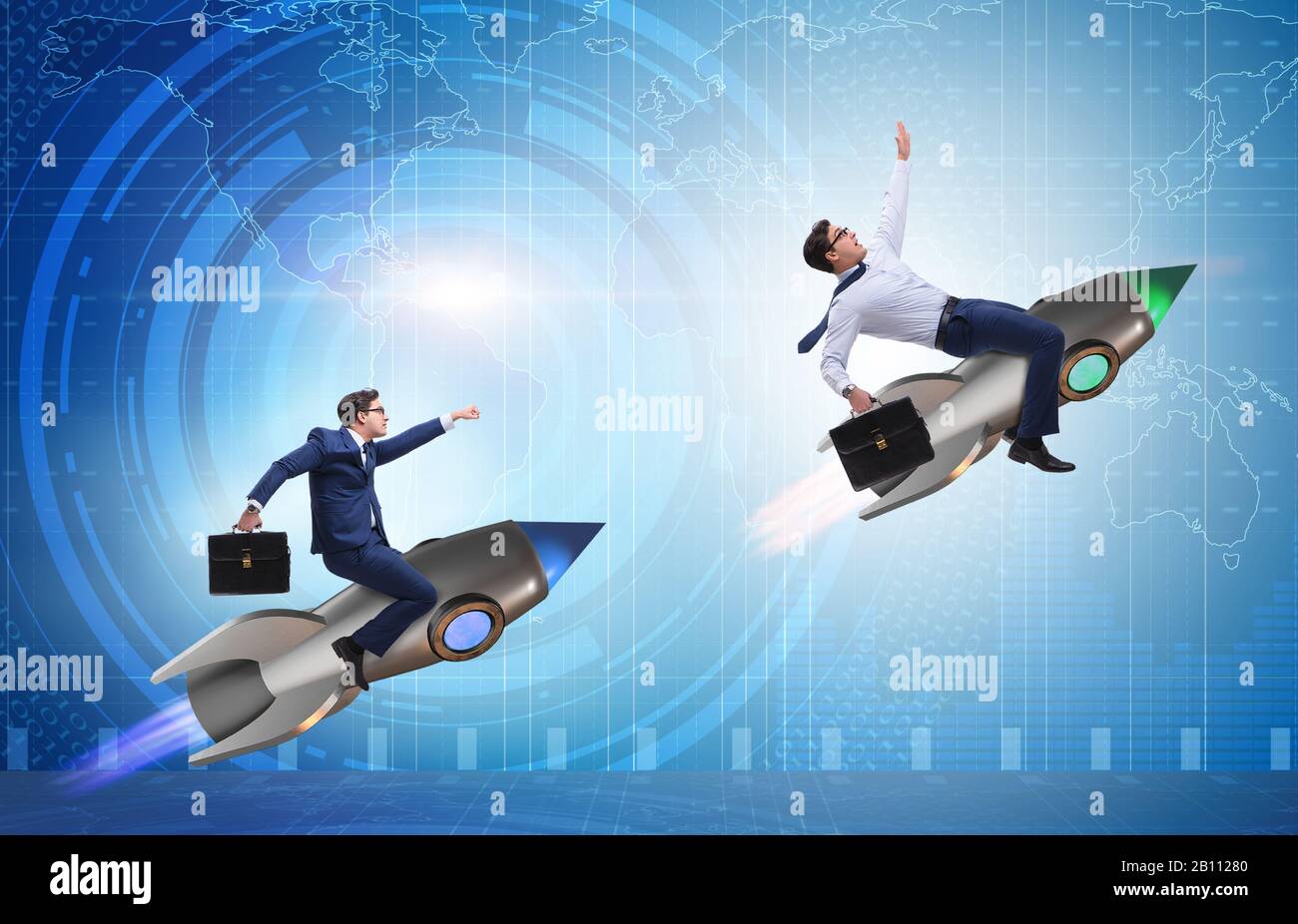 The global competition concept with chasing businessmen Stock Photo - Alamy