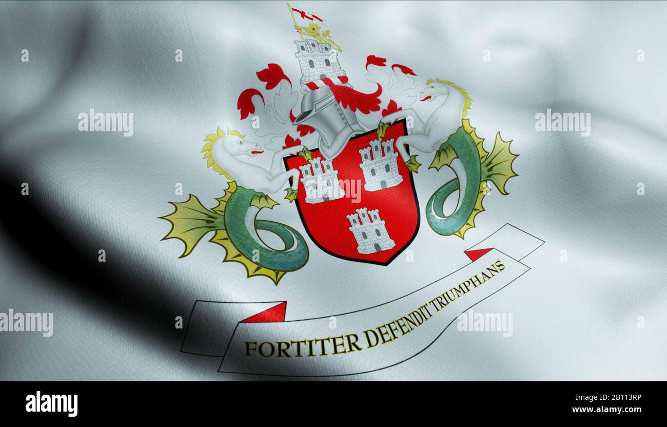 3D Waving United Kingdom City Flag of Newcastle upon Tyne Closeup View ...