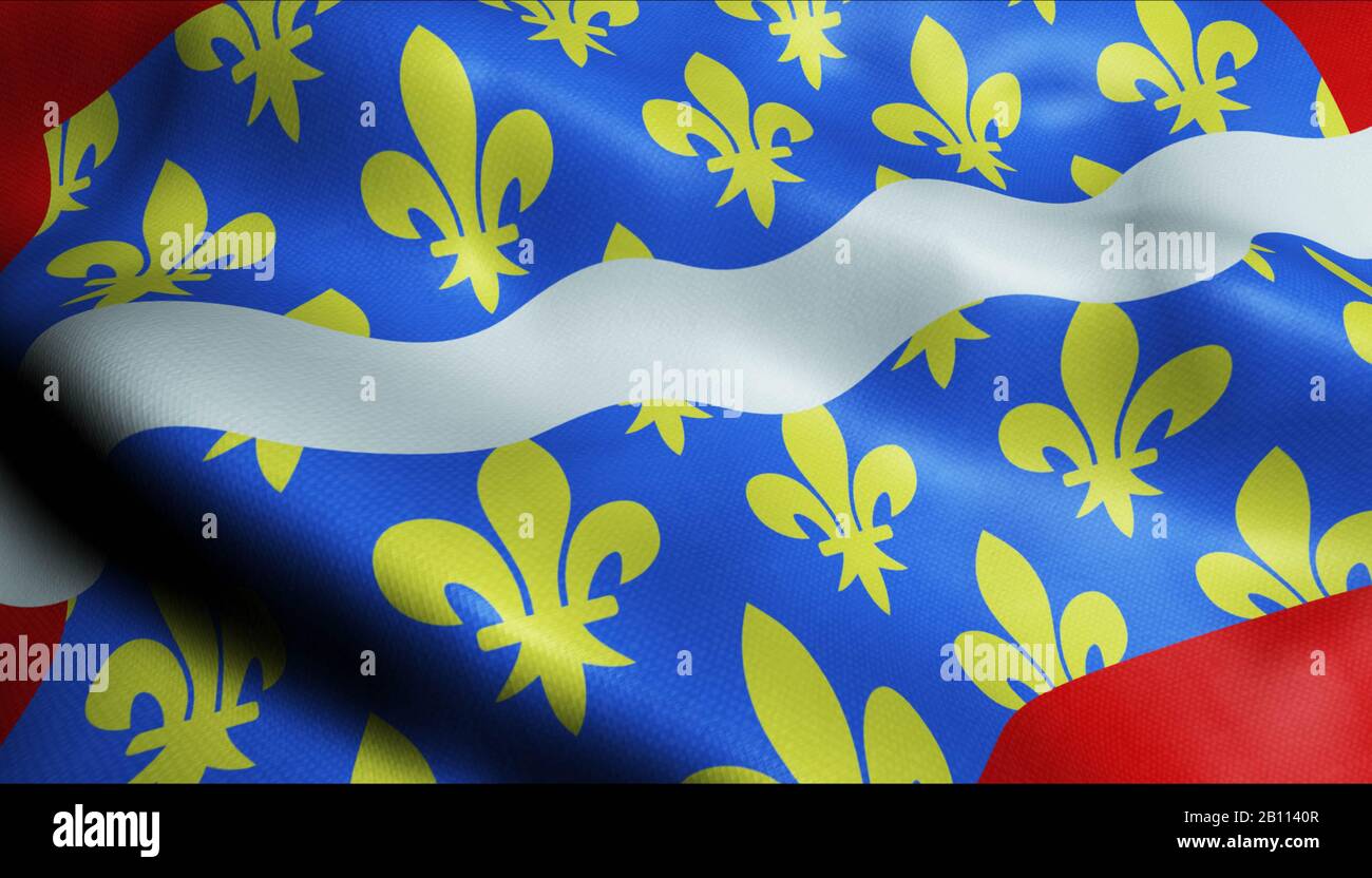 3D Waving France Department Coat of Arms Flag of Cher Closeup View ...
