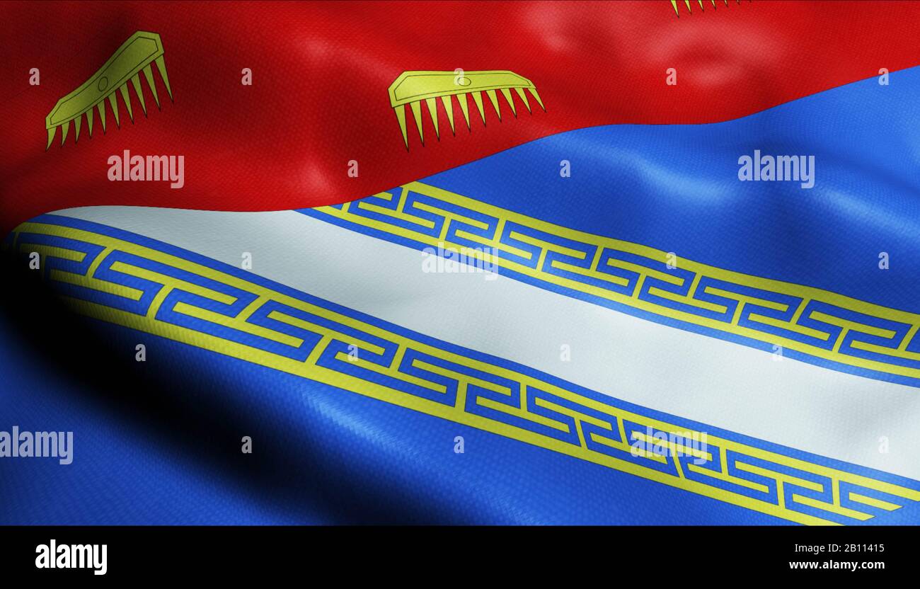 3D Waving France Department Coat of Arms Flag of Ardennes Closeup View ...