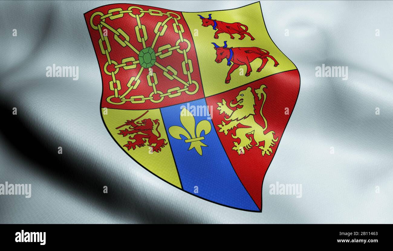 3D Waving France Department Coat of Arms Flag of Pyrenees Atlantiques ...