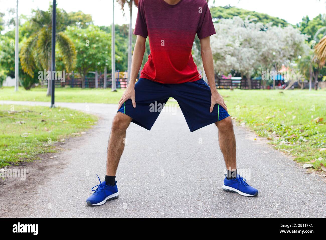 Young Man Runner Warm Up Before Run Workout Concept Stock Photo Alamy