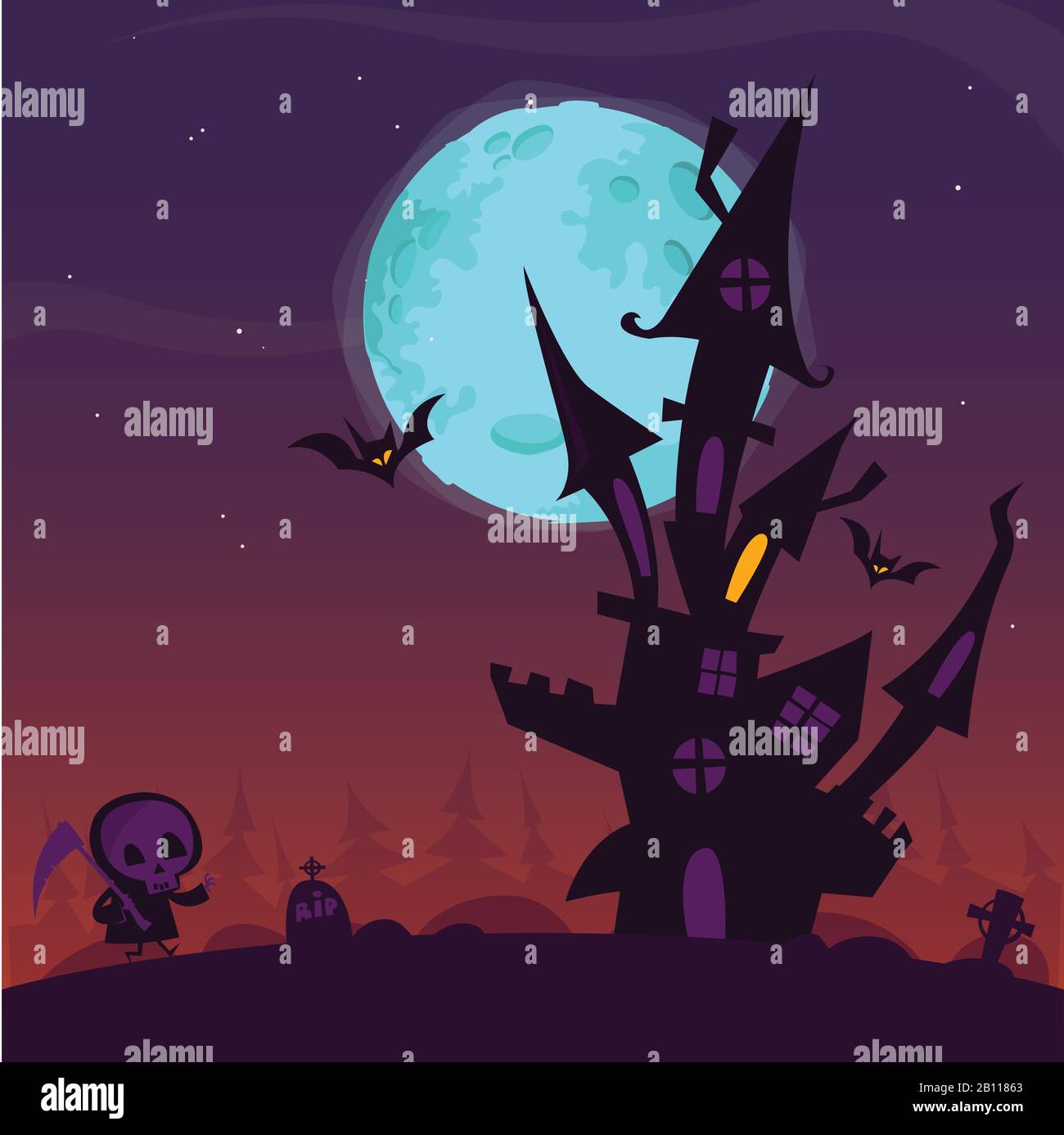 Scary old ghost haunted house with cemetery and walkind death ...