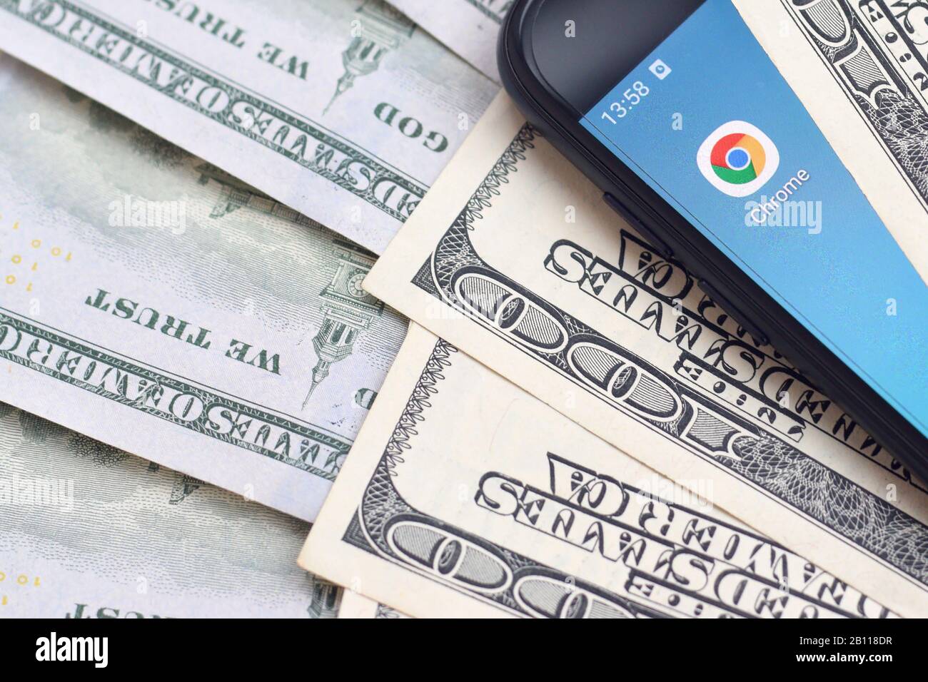 KHARKOV, UKRAINE - FEBRUARY 6, 2020: Smartphone screen with Google ...