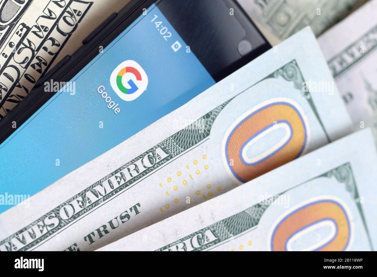 KHARKOV, UKRAINE - FEBRUARY 6, 2020: Smartphone screen with Google app ...