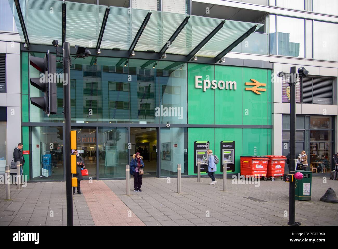 the entrance to epsom railway station surrey Stock Photo - Alamy