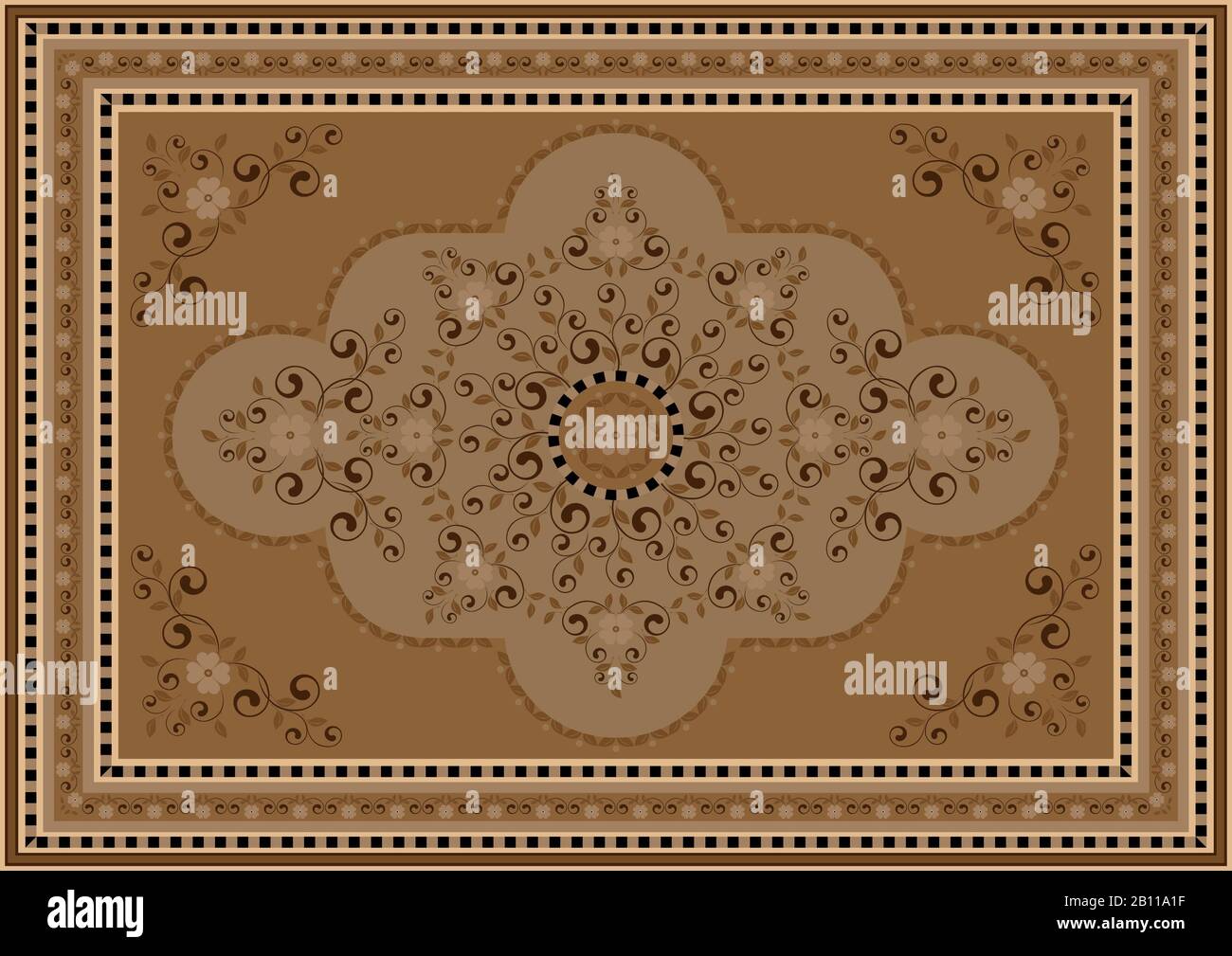 Luxury ethnic carpet with oriental floral ornament in brown and beige ...