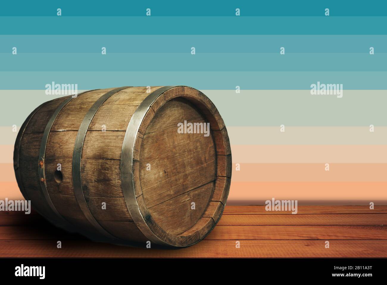 Old Wooden barrel and abstract surreal collage concept, contemporary ...