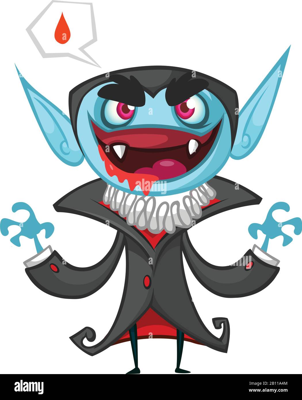 Cute cartoon vampire smiling. Vector illustration with speech bubble ...