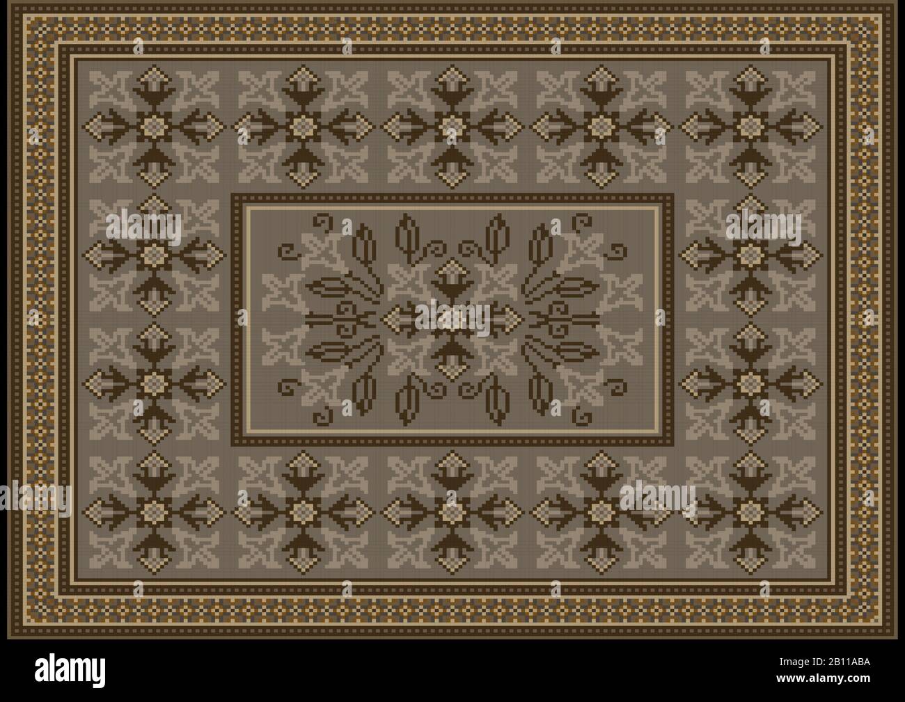 Luxurious beige-grey carpet with ethnic ornaments of beige flower ...