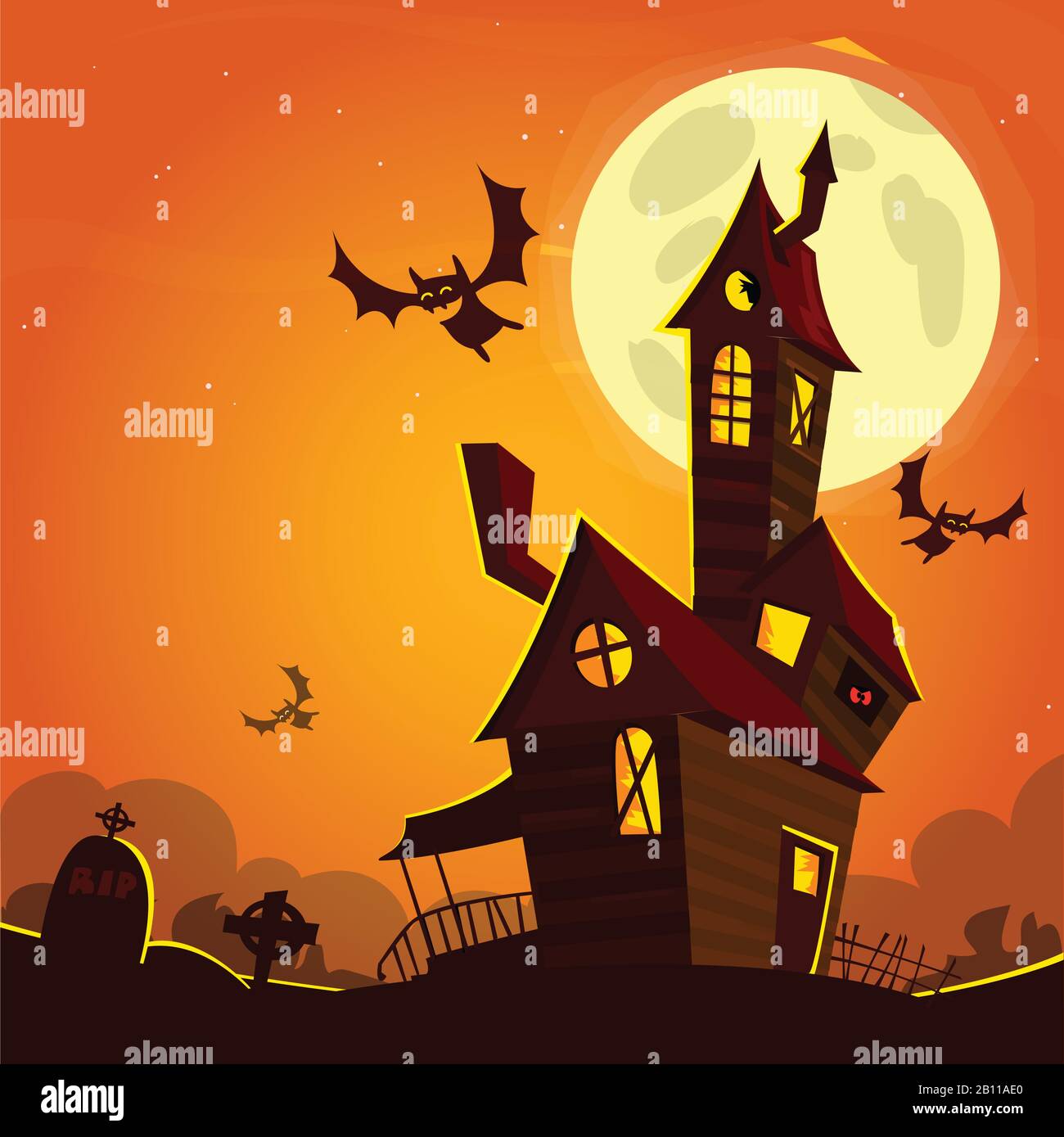 Scary old ghost haunted house. Halloween card or poster. Vector ...