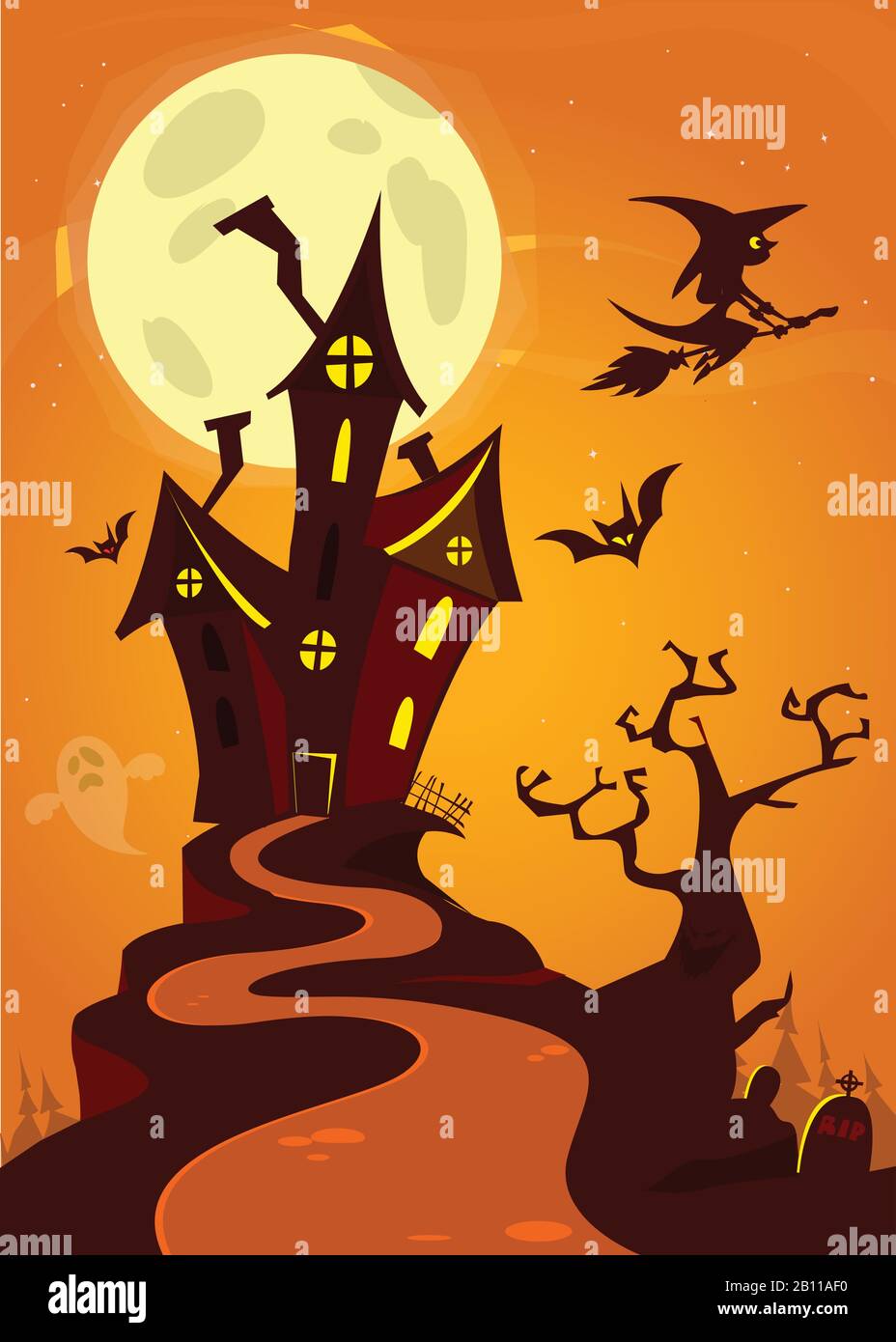 Spooky old ghost house. Halloween cardposter. Vector illustration Stock ...