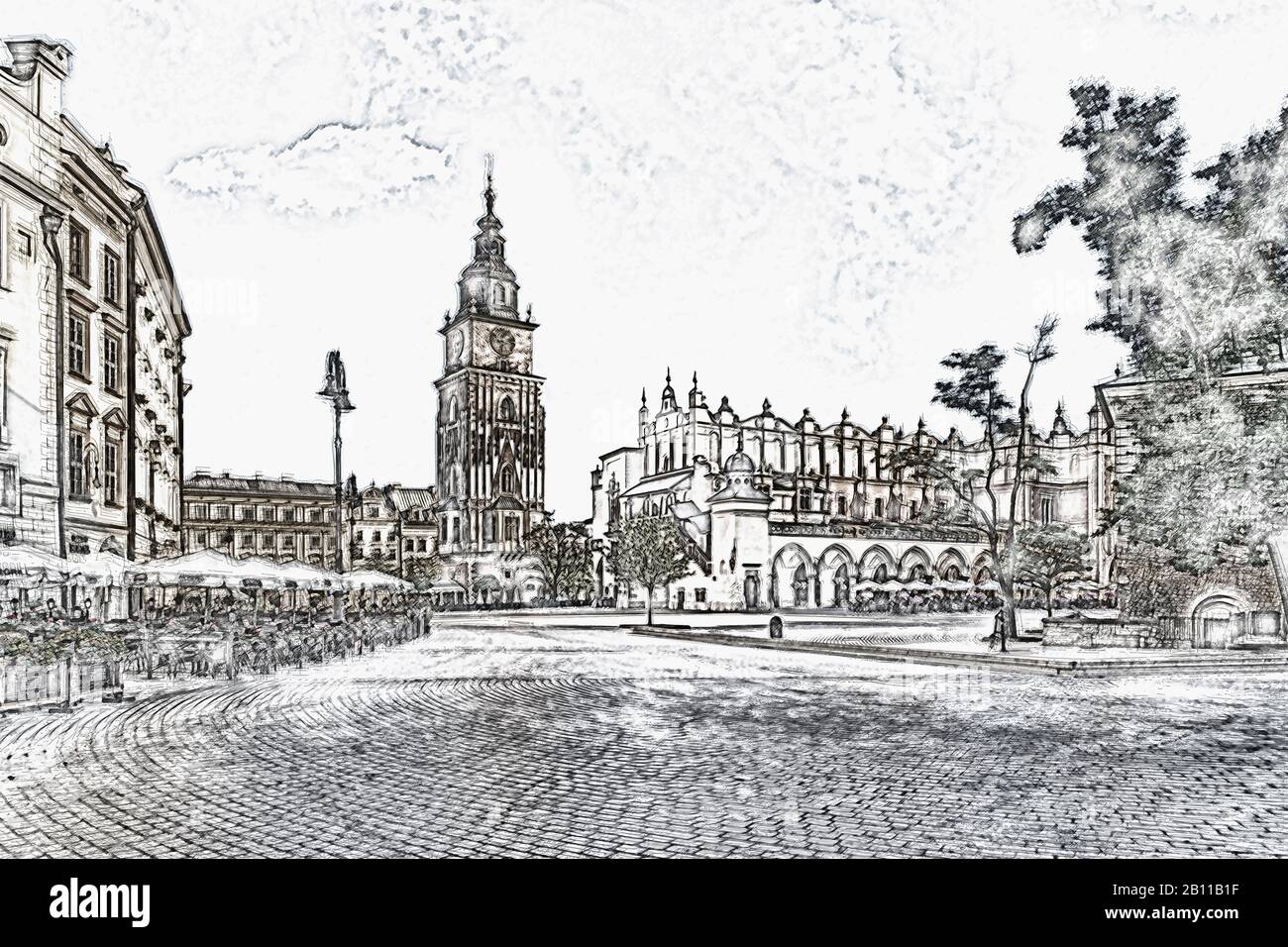 The 70 meter high town hall tower is located at the Krakows Main Market ...