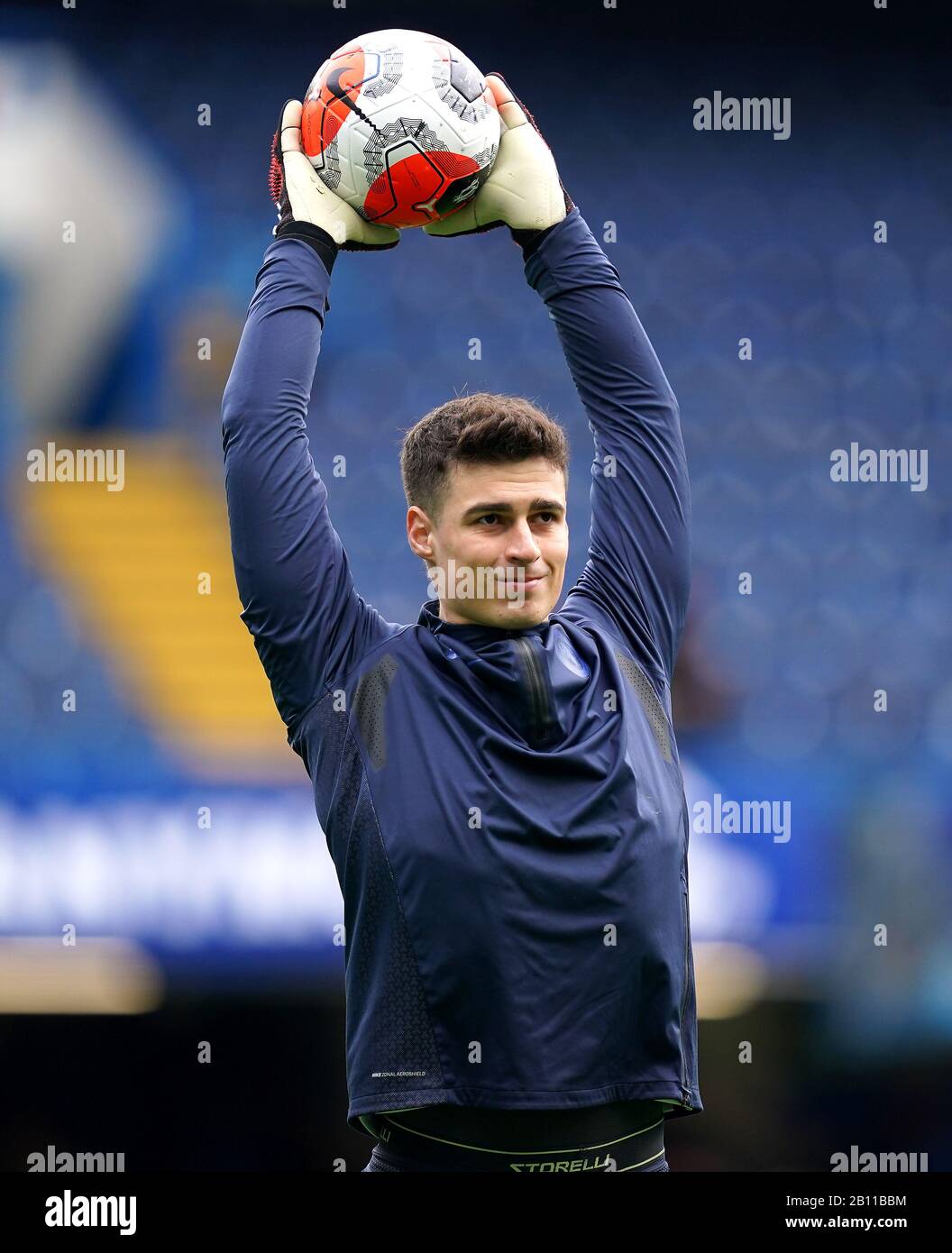 Chelsea goalkeeper Kepa Arrizabalaga warming up before the game during ...