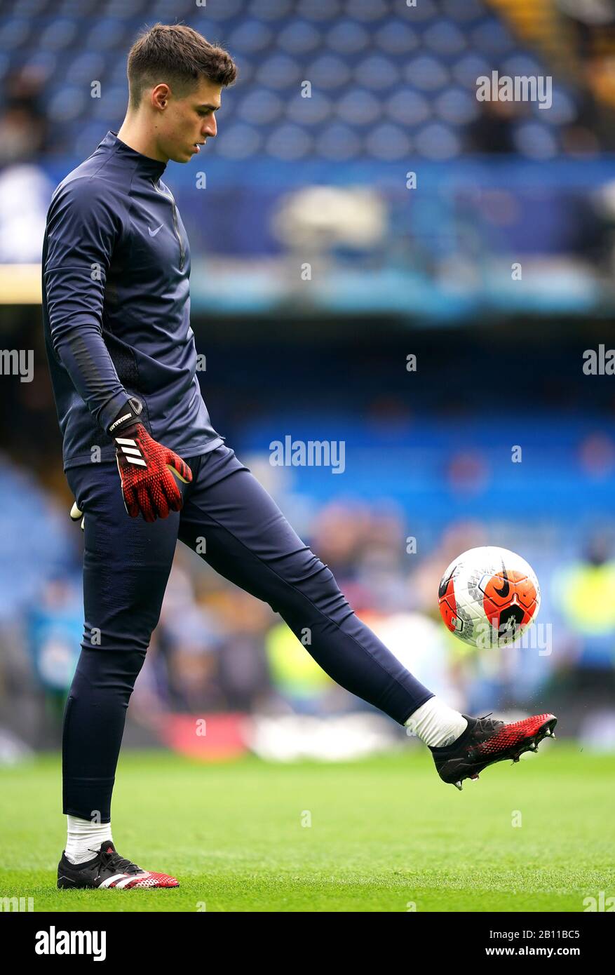 Chelsea goalkeeper Kepa Arrizabalaga warming up before the game during ...