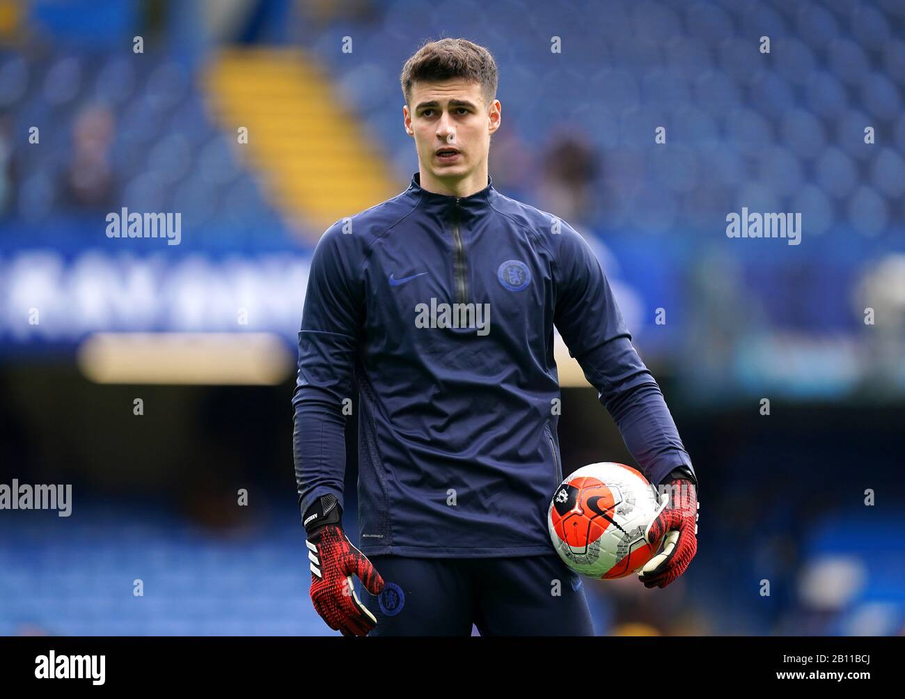 Chelsea goalkeeper Kepa Arrizabalaga warming up before the game during ...