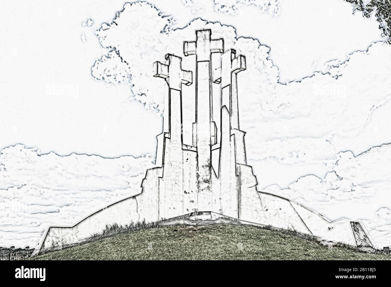 The Hill of three crosses is a landmark of the city of Vilnius ...