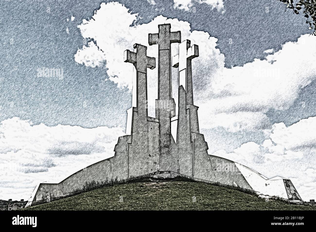 The Hill of three crosses is a landmark of the city of Vilnius ...